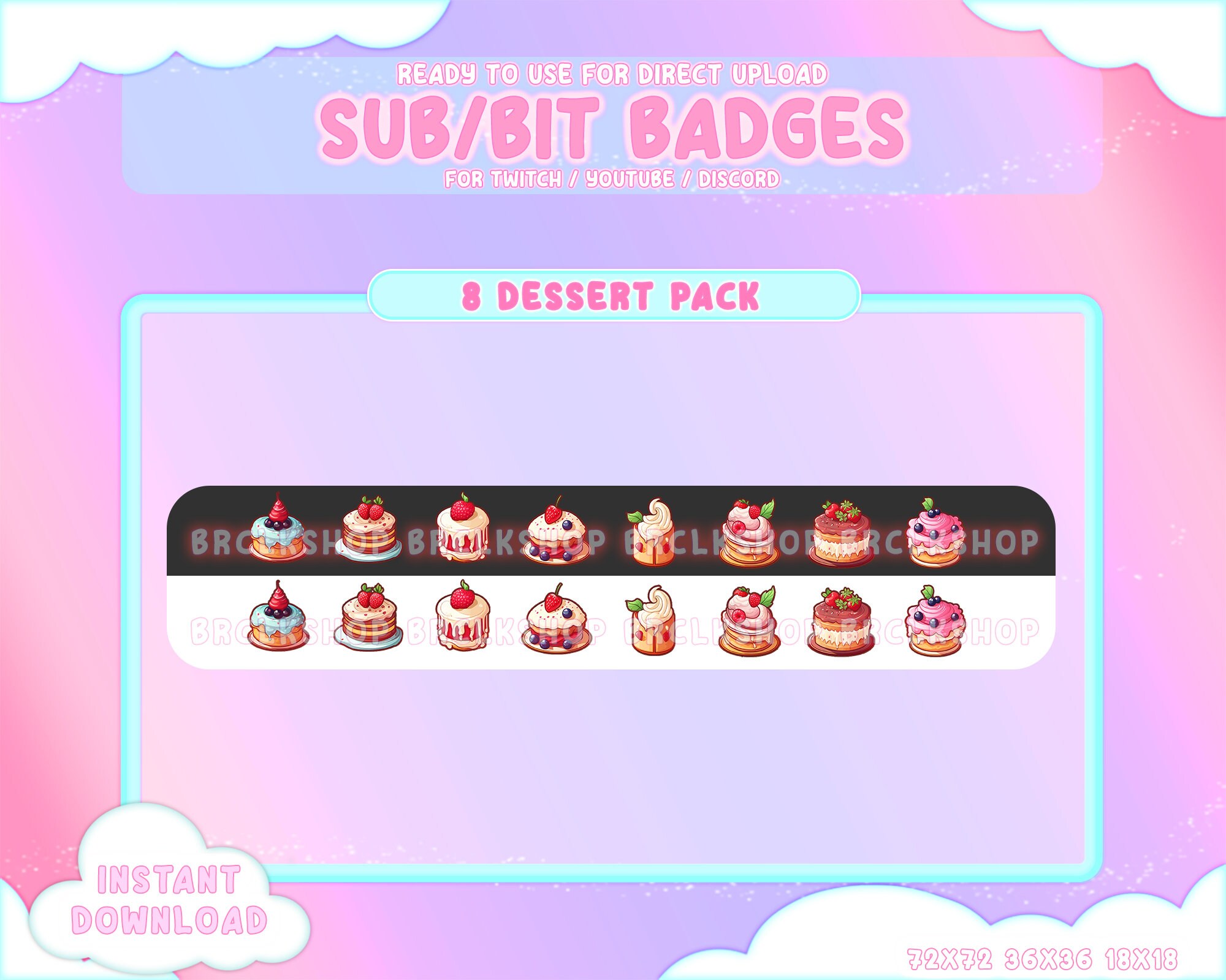 8 Dessert Pack Twitch Sub Bit Badges / Cake Sub Badges / Cake / Dessert ...