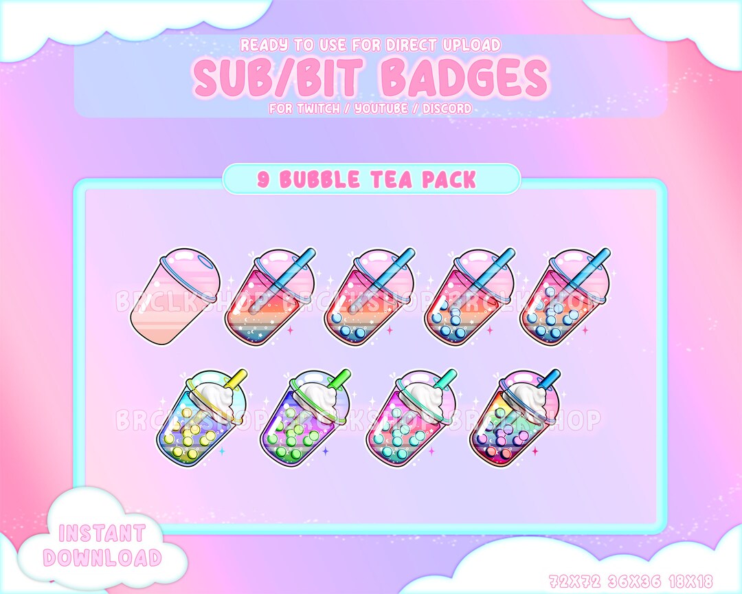9 Twitch Sub Bit Badges Bubble Tea Pack / Colorful / Tea / Bubble Tea ...