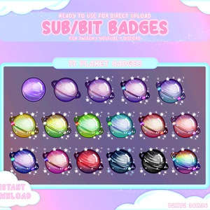 17 Twitch Sub Bit Badges Shiny Planet Badges Pack - Etsy