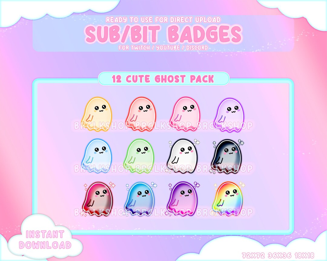 12 Cute Ghost Sub/bit Badges / Dolphin/ Kawaii / Streamer / Dolphin ...
