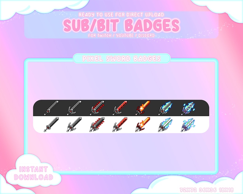 7 Pixel Sword Twitch Sub Badges | Sword Sub Badges | Emotes | Twitch ...