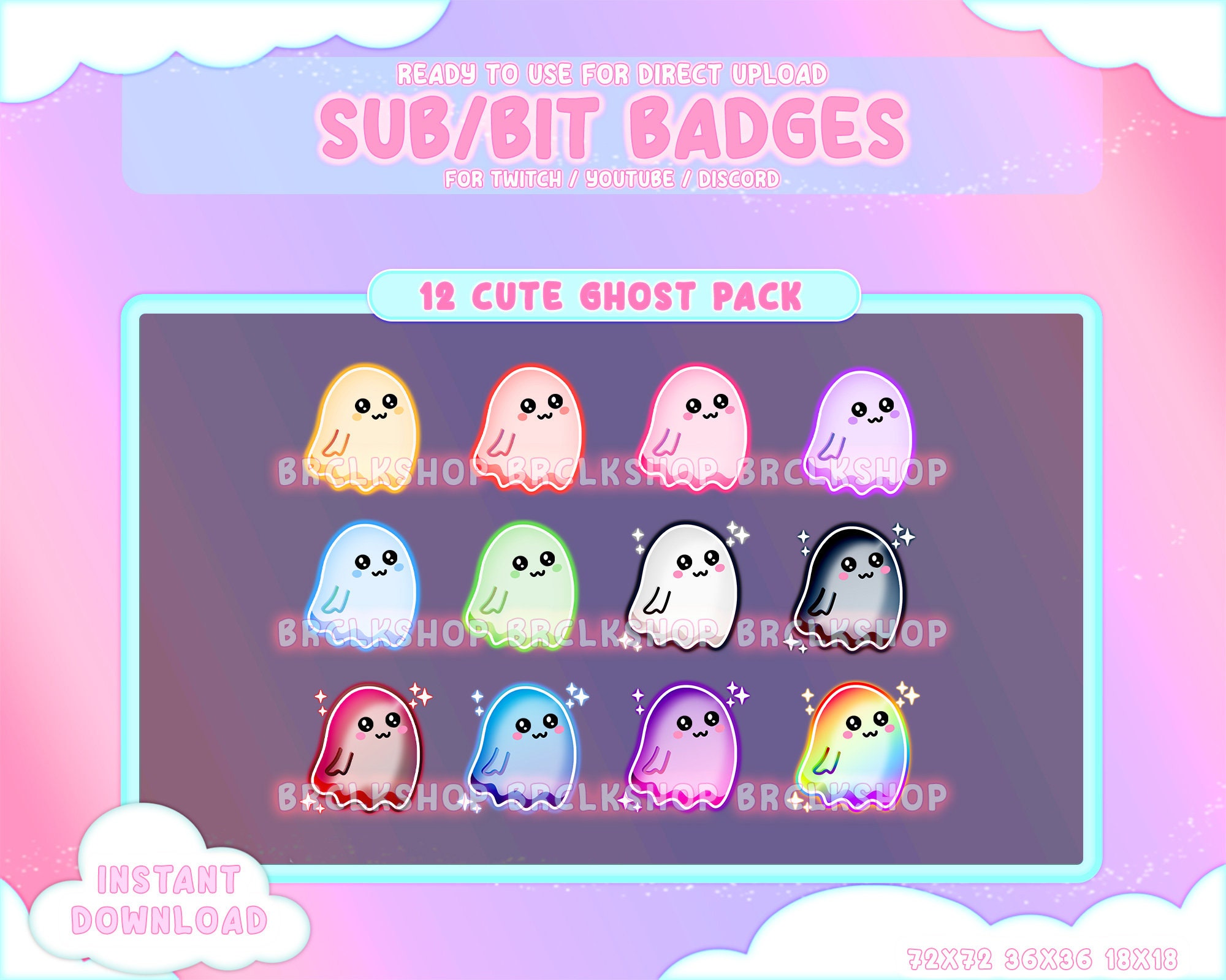 12 Cute Ghost Sub/bit Badges / Dolphin/ Kawaii / Streamer / Dolphin ...