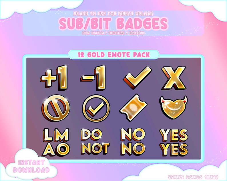 12 Twitch Emotes Pack for Streamers - Gold Text Emote - Text Emote ...