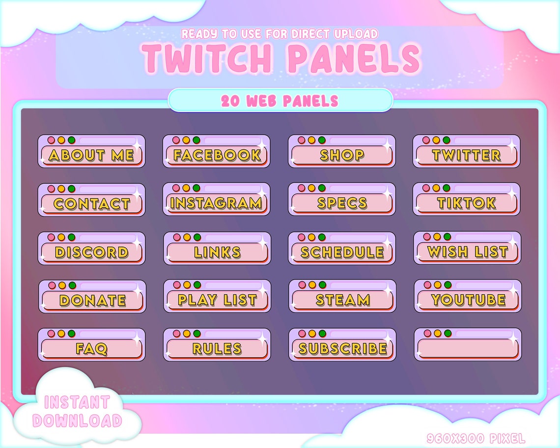 20 Twitch Cute Purple Pixel Retro Window Pop up PC Panels / Kawaii ...
