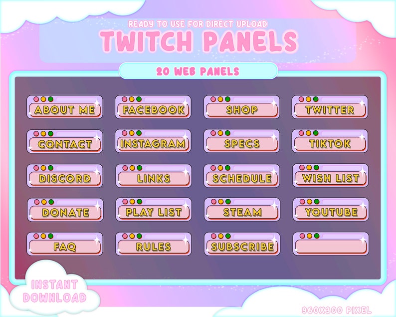 20 Twitch Cute Purple Pixel Retro Window Pop up PC Panels / Kawaii ...