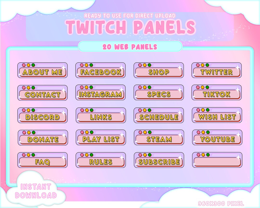 20 Twitch Cute Purple Pixel Retro Window Pop up PC Panels / Kawaii ...