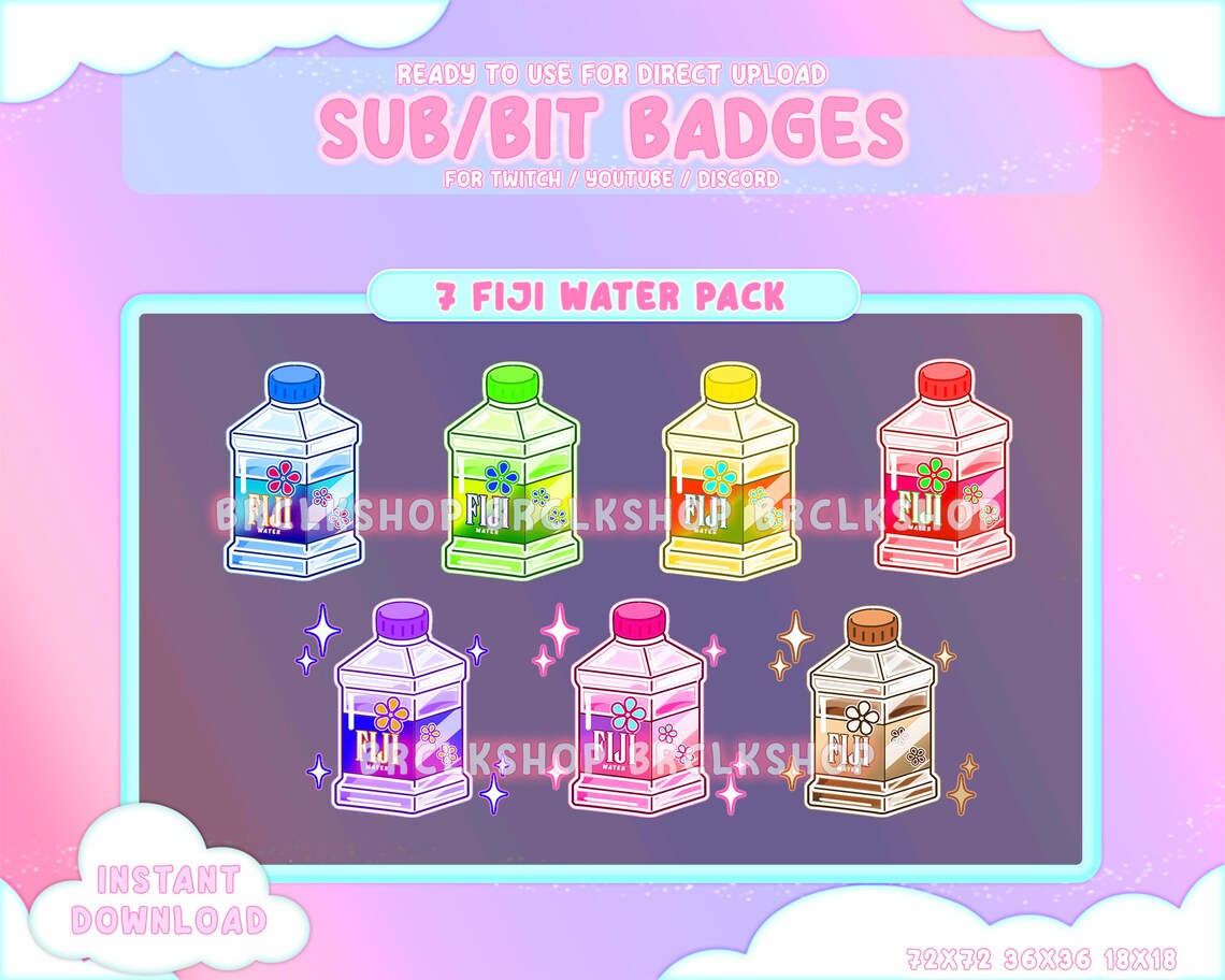 7 Fiji Water Bottle Sub/bit Badges / Kawaii / Streamer / Water Sub ...