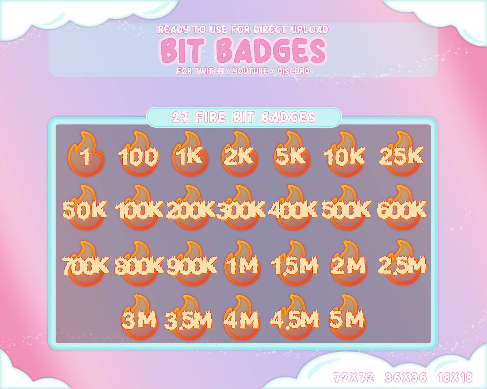 26 Fire Twitch Bit Tier Badges | Twitch Bit Badges | Twitch Badges ...