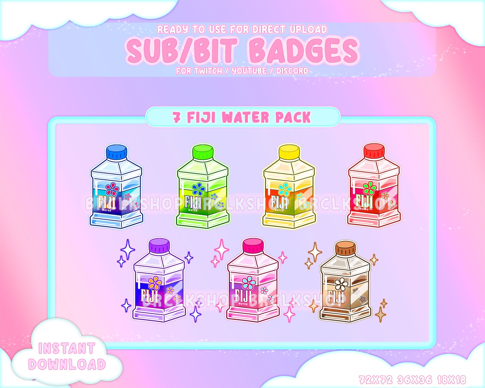 7 Fiji Water Bottle Sub/bit Badges / Kawaii / Streamer / Water Sub ...