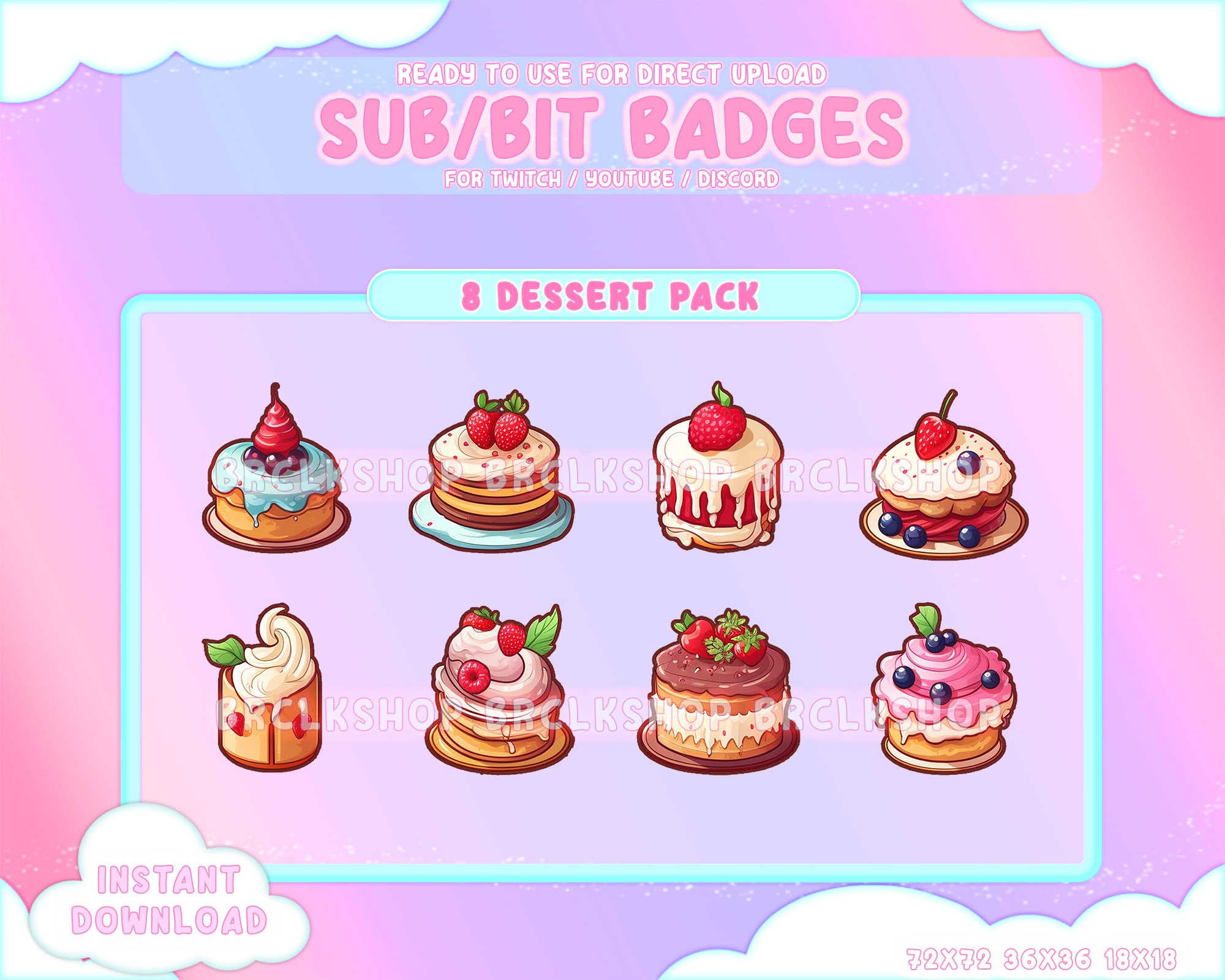8 Dessert Pack Twitch Sub Bit Badges / Cake Sub Badges / Cake / Dessert ...