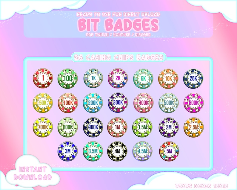26 Casino Chips Twitch Bit Tier Badges | Twitch Bit Badges | Twitch ...