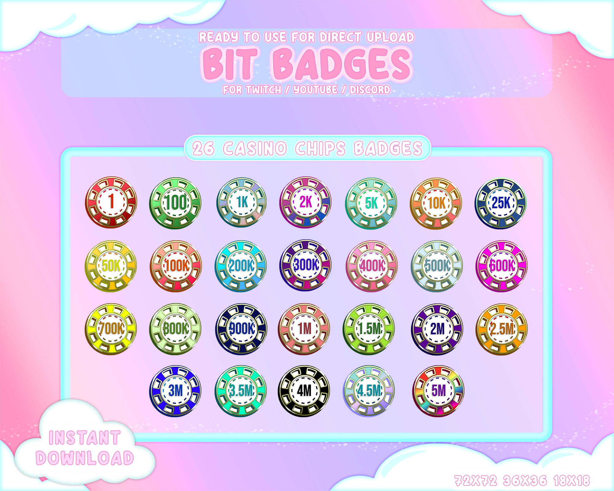 26 Casino Chips Twitch Bit Tier Badges | Twitch Bit Badges | Twitch ...