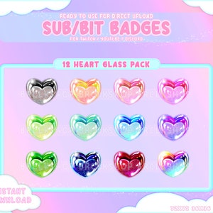 12 Glass Heart Sub/bit Badges / Heartgem Collection / Kawaii / Streamer ...