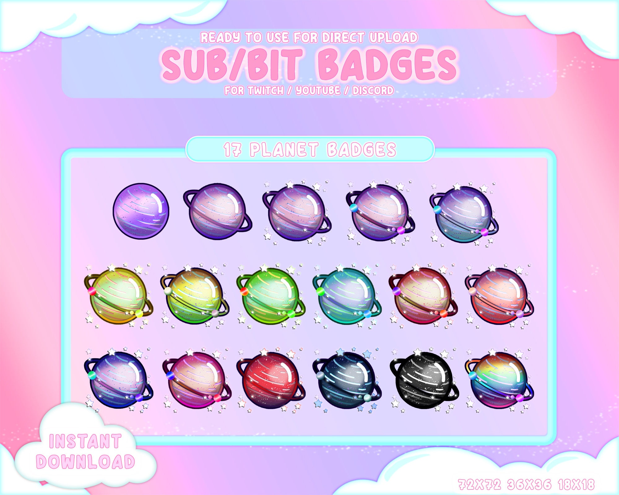 17 Twitch Sub Bit Badges Shiny Planet Badges Pack - Etsy