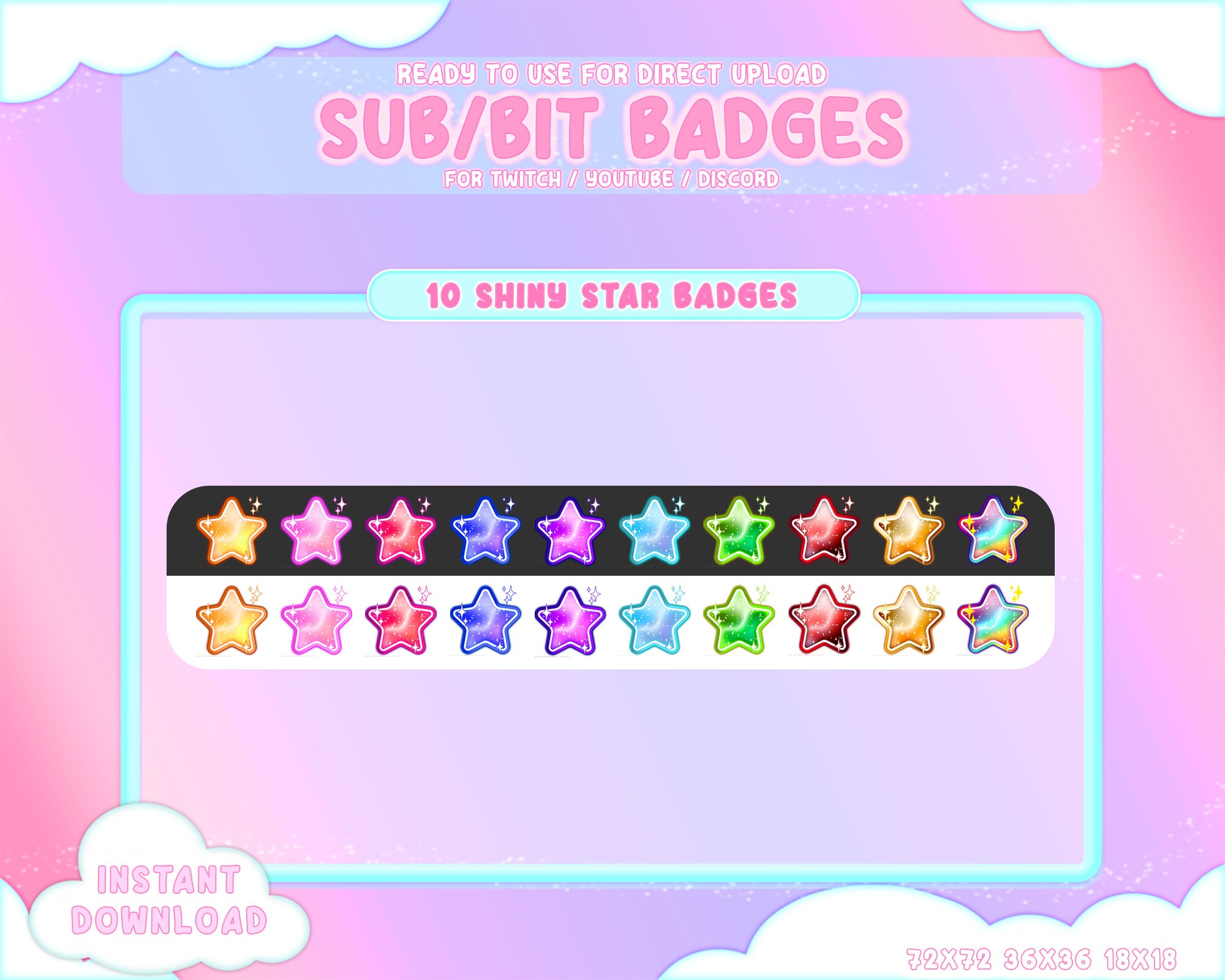 10 Shiny Star Twitch Sub Bit Badges / Colored Star / Sparkle / Star ...