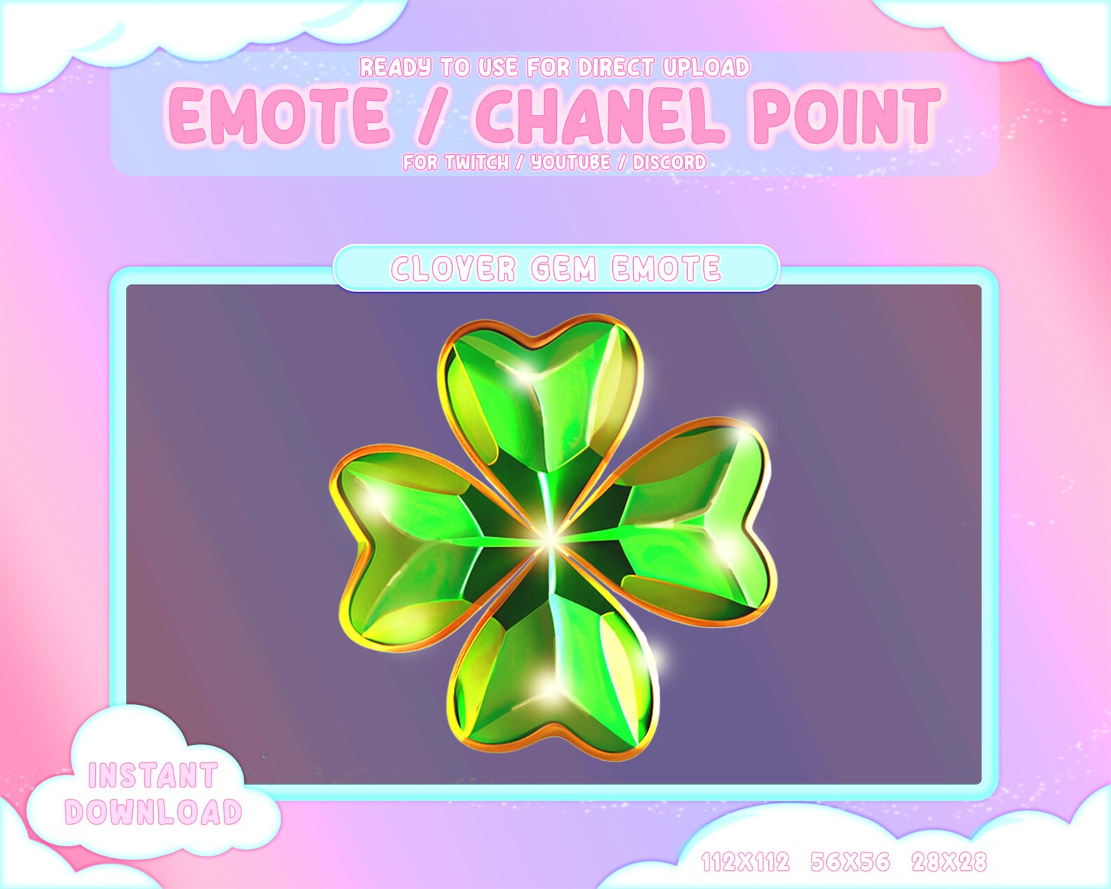 Shiny Clover Gem Twitch Coin Emotes / Channel Points / Clover Emote ...