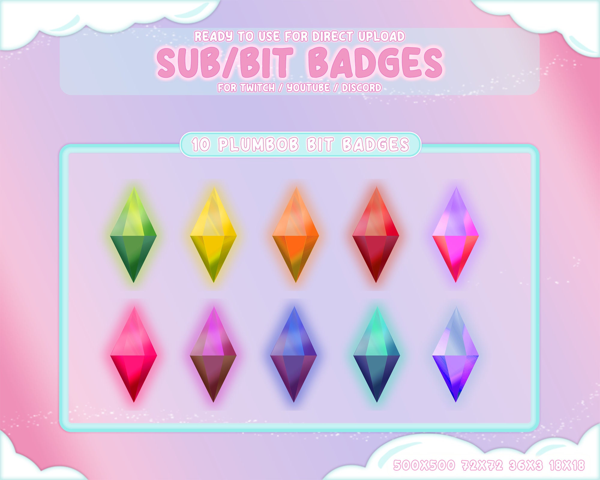 10 Twitch Sub Badges Colored Crystal Sims Plumbob Pack Etsy