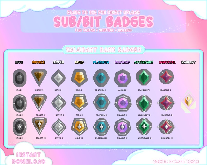 25 Valorant Rank Sub Cheer Bit Badges / Twitch Sub Badges / Cheer Bit ...