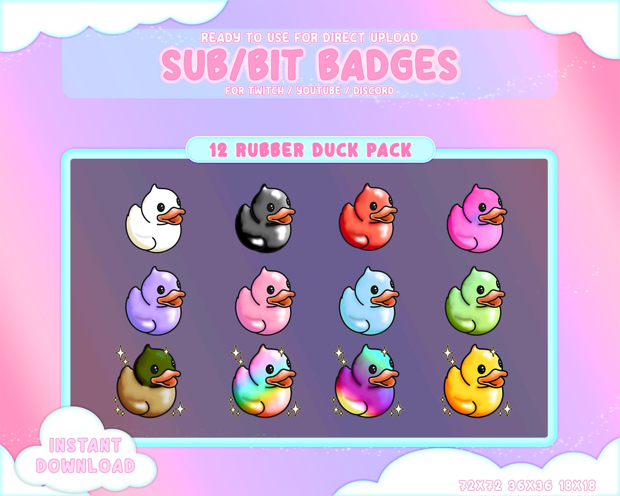 12 Rubber Duck Sub/bit Badges / Duck / Kawaii / Streamer / Duck Emote ...