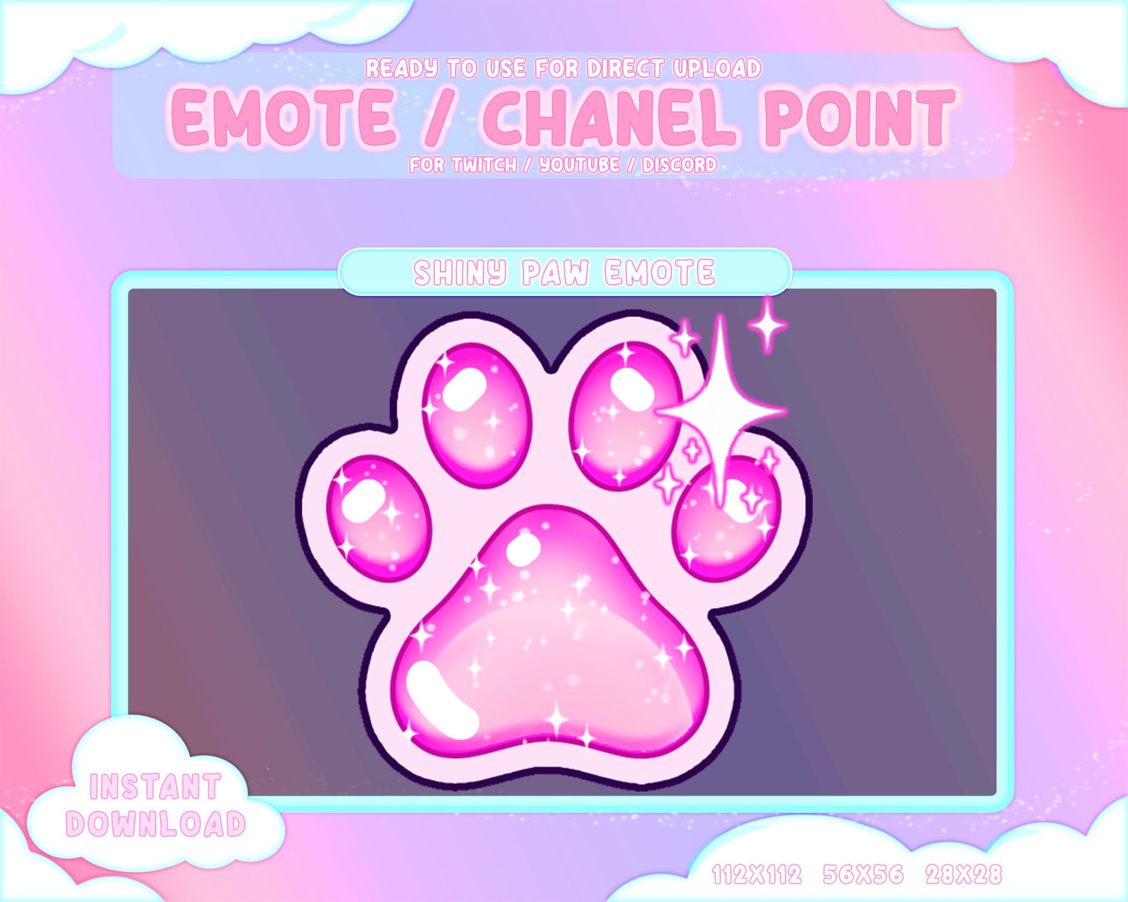 Pink Shiny Paw Twitch Coin Emotes / Channel Points / Cute Pastel ...