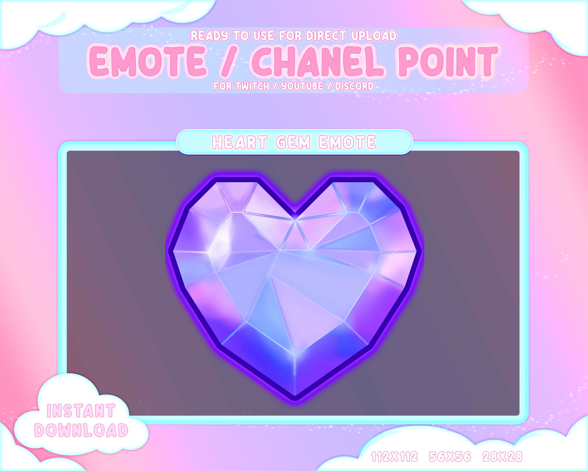 Heart Gem Twitch Coin Emotes / Channel Points / Cute Pastel / Streamer ...