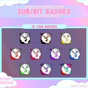 10 Cow Sub/bit Badges / Cow / Kawaii / Streamer / Cow Emote / Discord ...