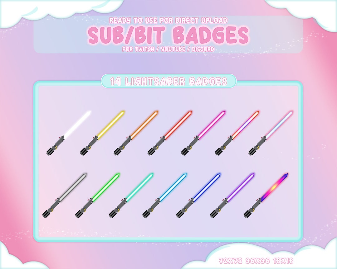 14 Twitch Sub Badges Pixel Colored Lightsabers Pack Twitch Subscriber ...