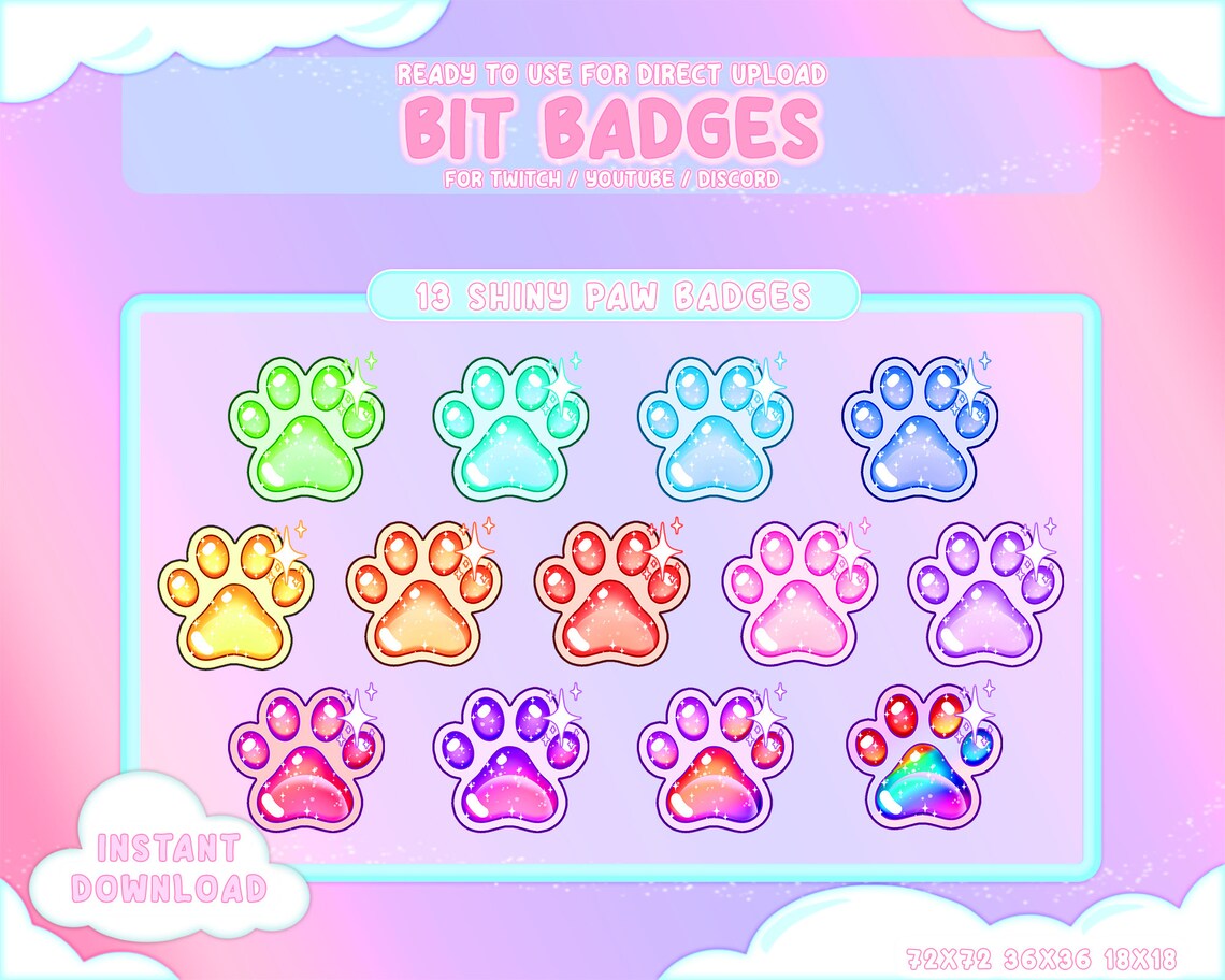 13 Shiny Paw Pack Twitch Sub Bit Badges / Cat Sub Badges / Dog / Paw ...