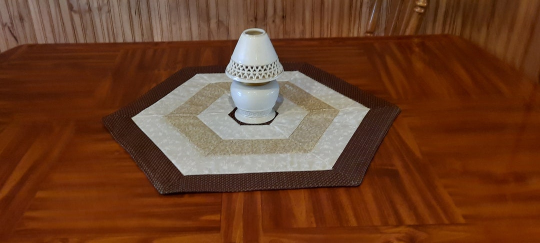 Handmade & Quilted Brown and Tan Hexagon Table Topper - Etsy