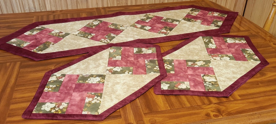 Handmade and Quilted Two by Two Pattern Table Runner With 2 Matching ...