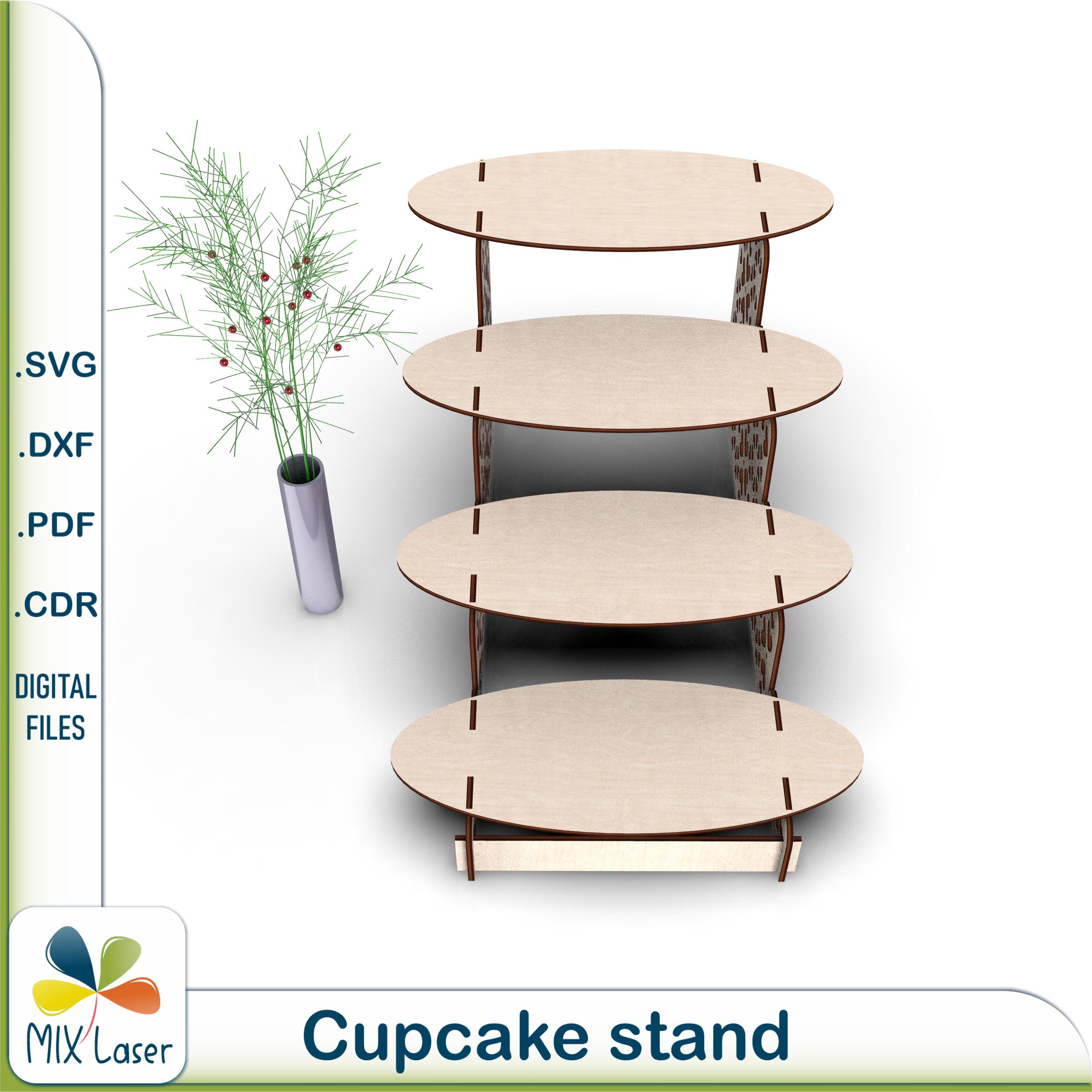 4 Tier Laser Cut Cupcake Stand in SVG, DXF, PDF, Ai, Cake Stand ...
