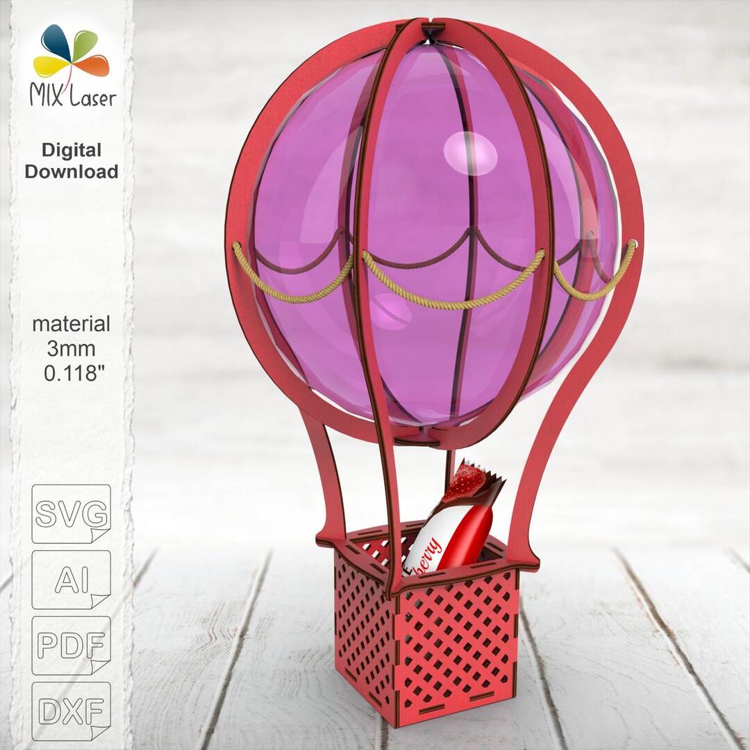 3D Hot Air Balloon Laser Cut SVG File – Unique Gift Box Template – DIY ...