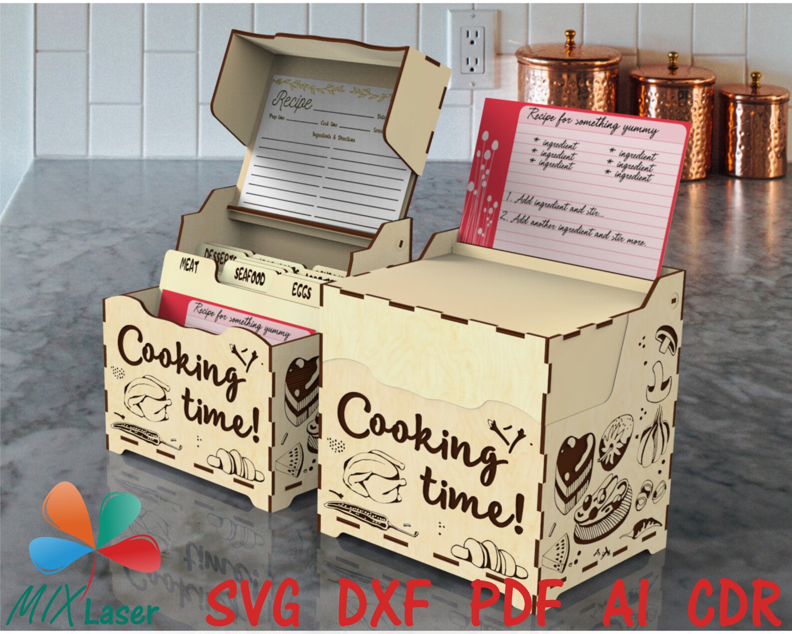 Recipe Box With Dividers and 4x6 Recipe Cards, Glowforge SVG Laser ...