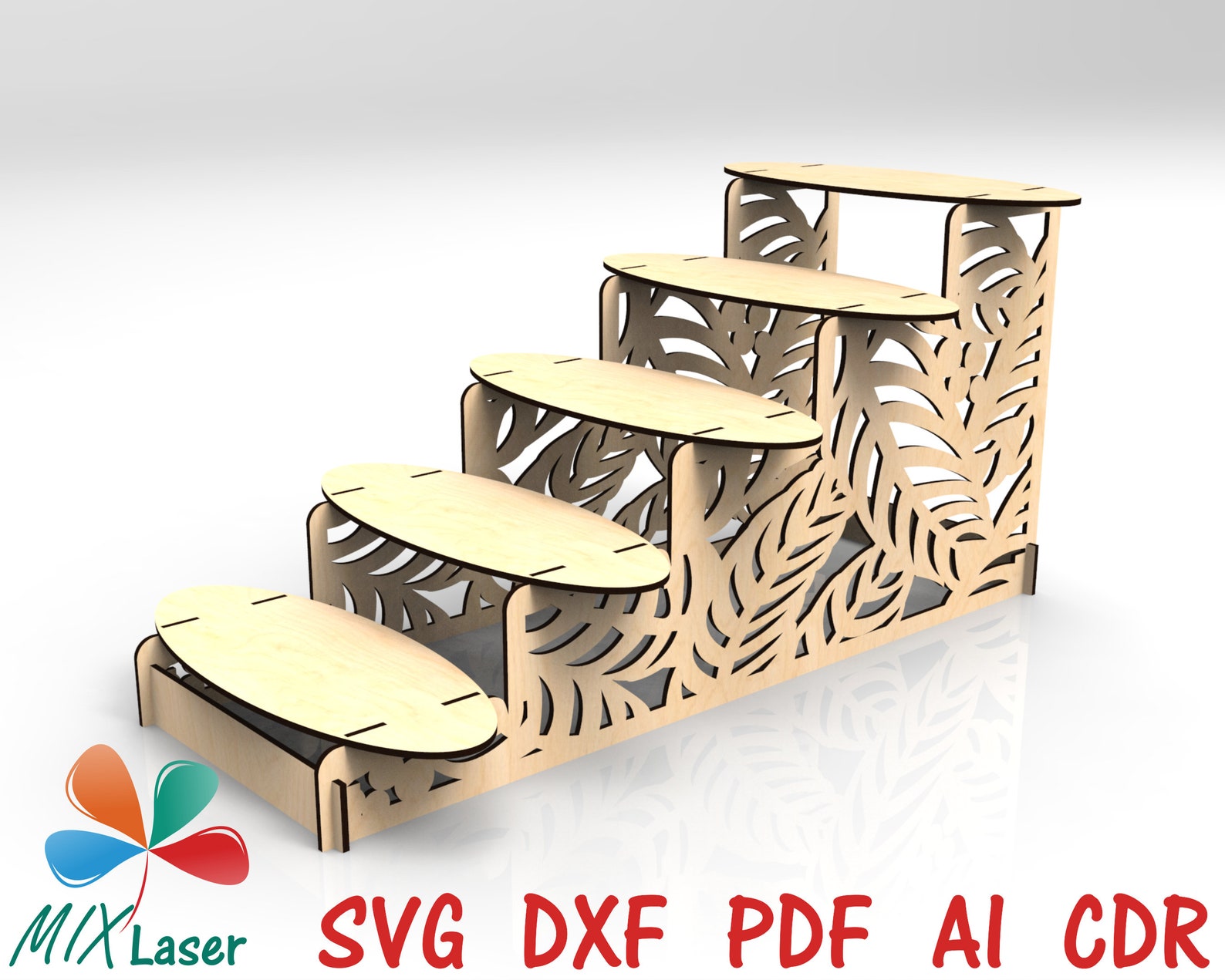 Laser Cut Display Stand SVG, Glowforge-compatible, 4 & 5 Tier Shelf ...