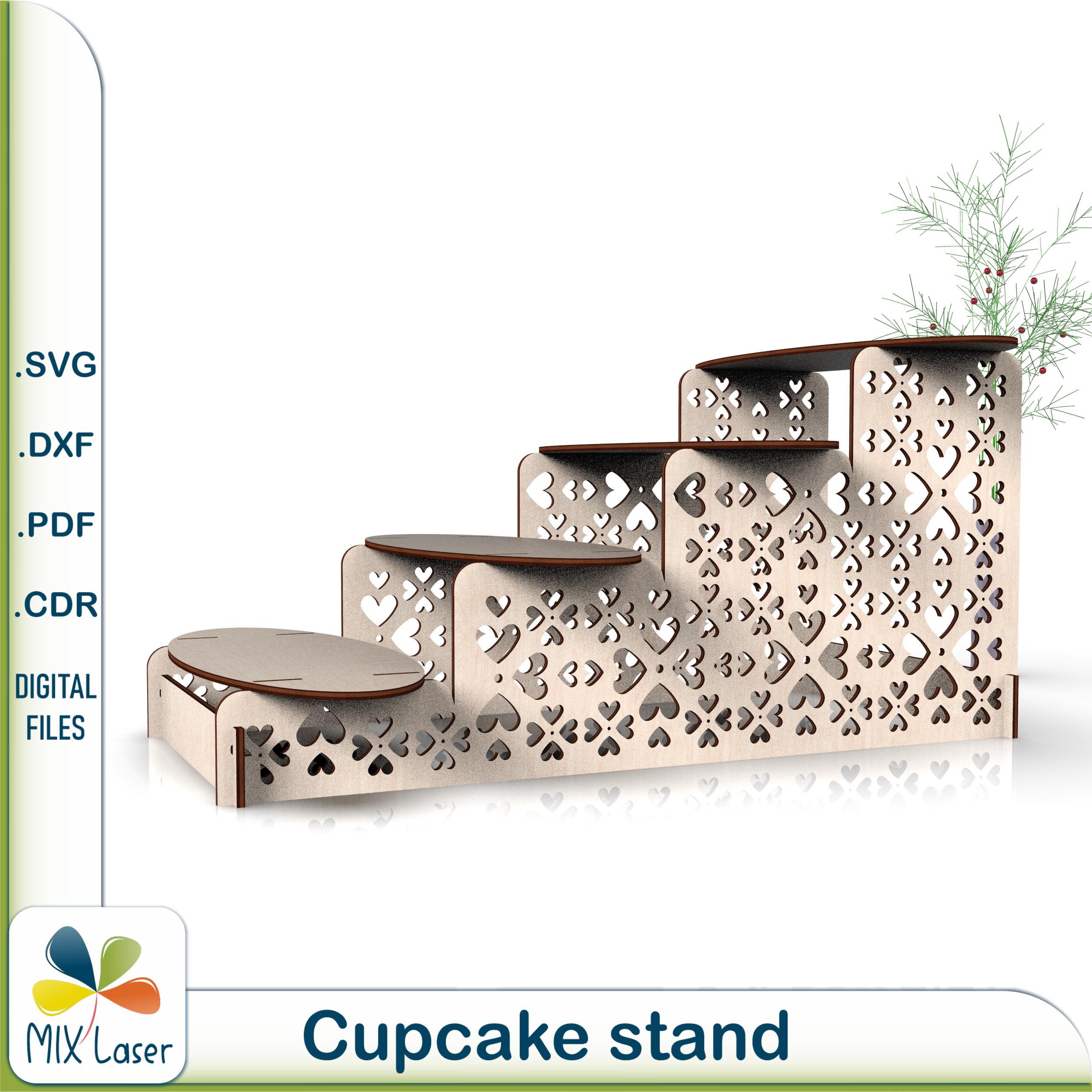 4 Tier Laser Cut Cupcake Stand in SVG, DXF, PDF, Ai, Cake Stand ...