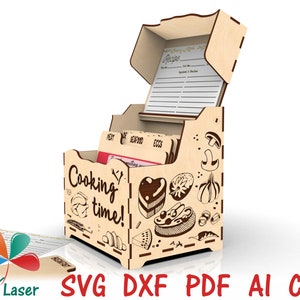 Recipe Box With Dividers and 4x6 Recipe Cards, Glowforge SVG Laser ...