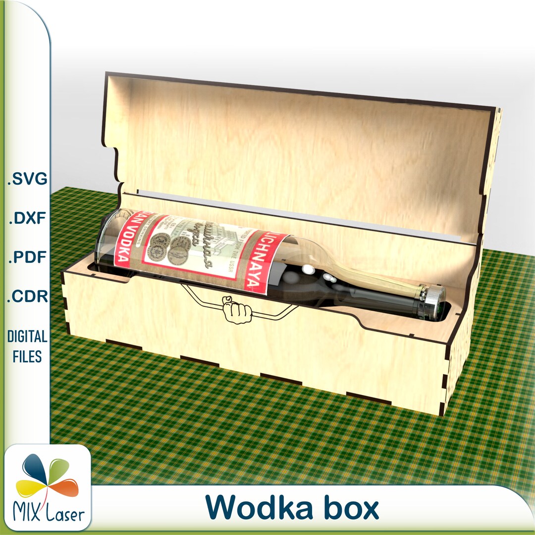 Vodka Bottle Box Laser Cut Vector Files - Wine Vodka Box SVG DXF CNC ...