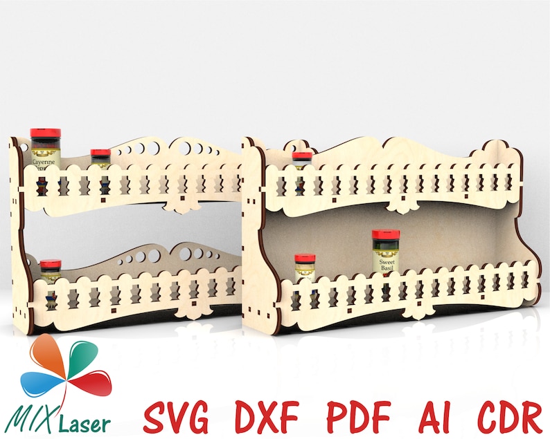 Laser Design Files Spice Rack Holder Shelf Spice Kitchen Organizer. DXF ...