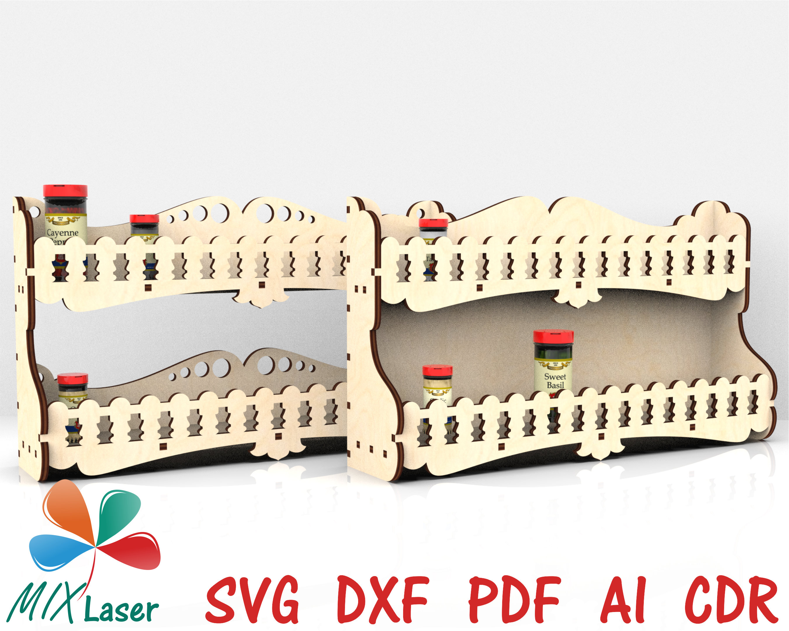 Laser Design Files Spice Rack Holder Shelf Spice Kitchen Organizer. DXF ...