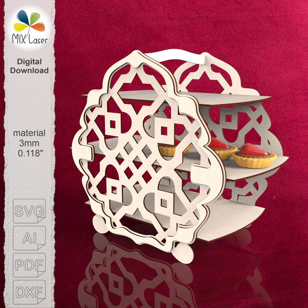 Laser Cut Ramadan Dessert Stand SVG, Islamic 3 Tier Sweets Tray File ...