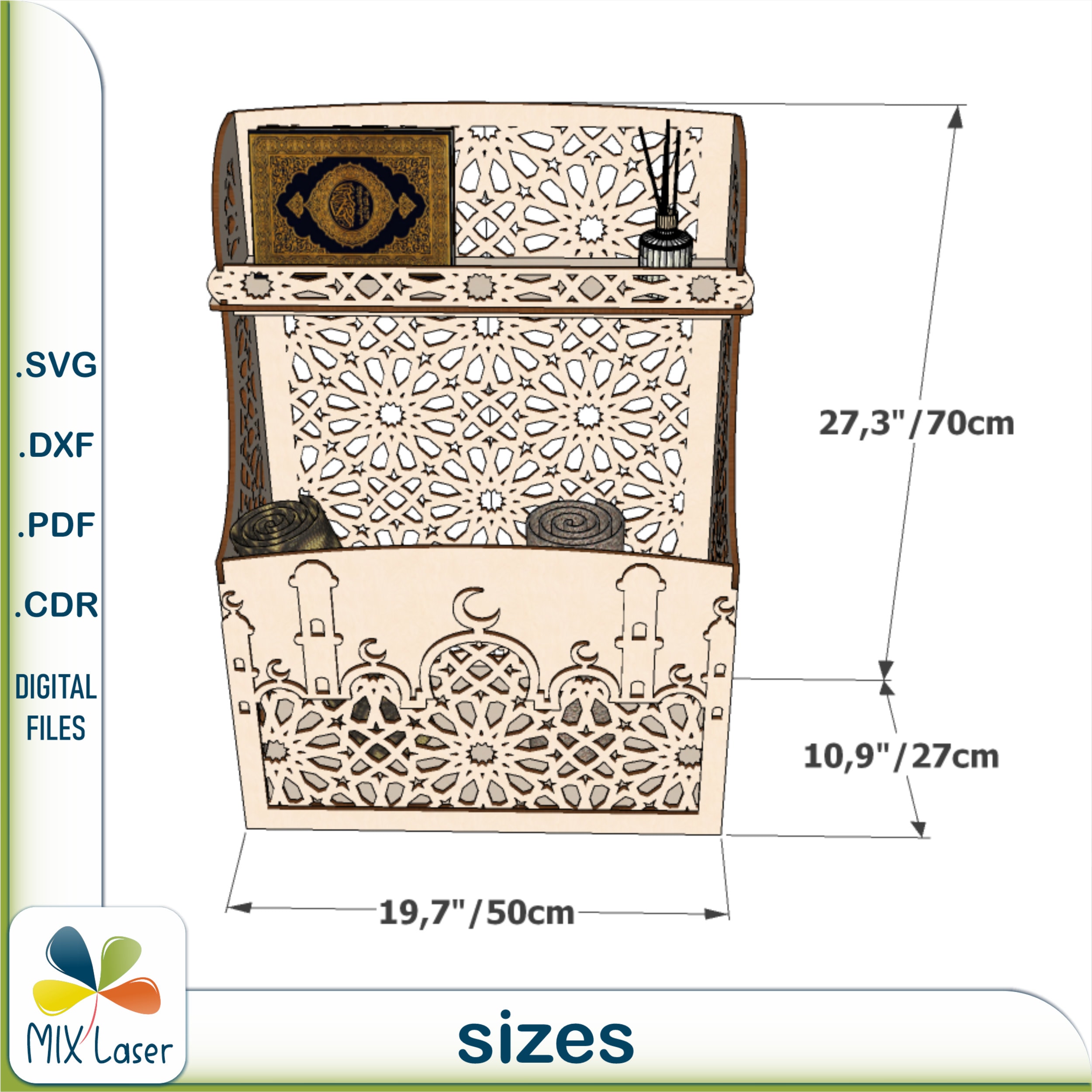 Islamic Prayer Organizer SVG – Laser Cut Quran Stand & Mat Storage ...