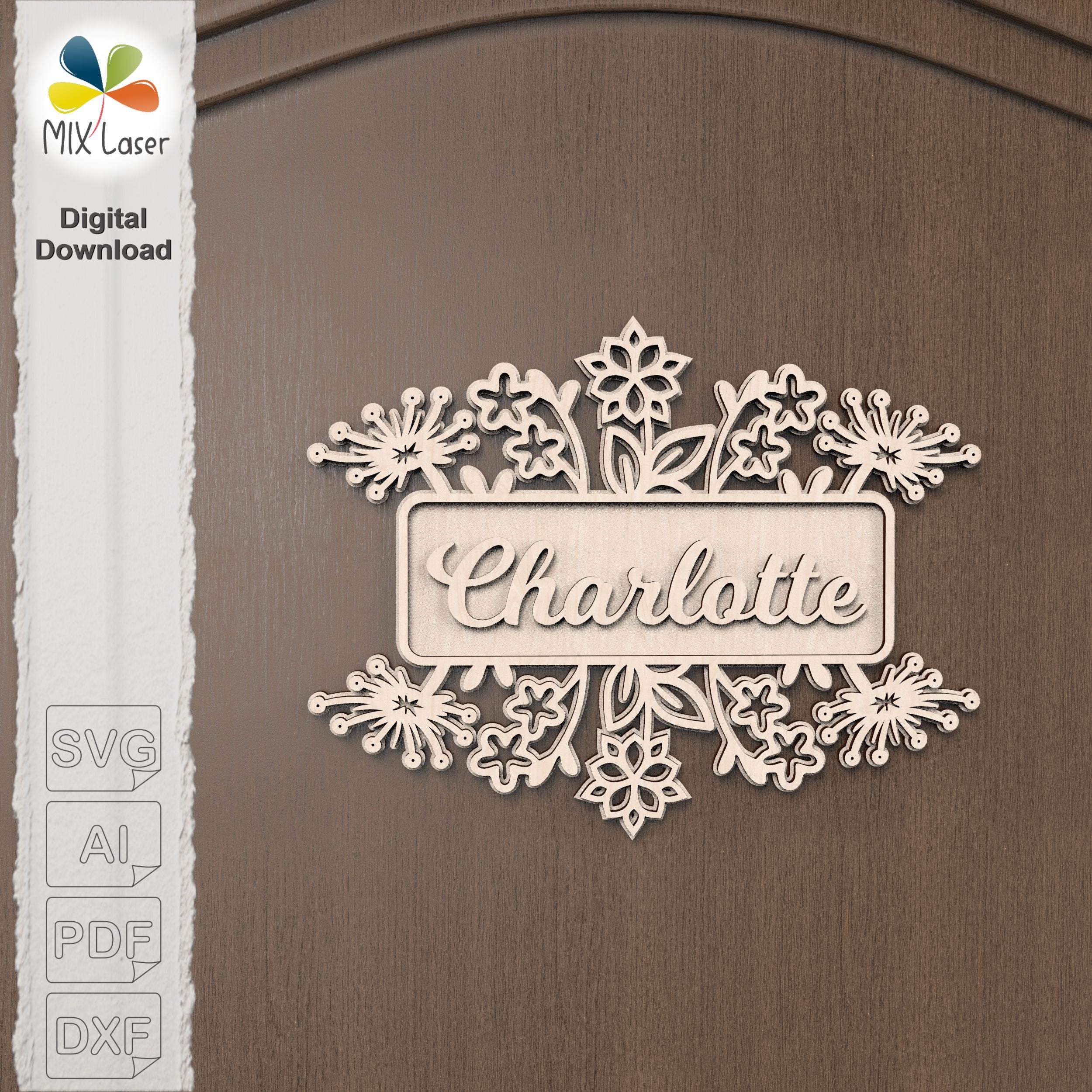 Floral Name Sign SVG, Girl and Boy Name Tags Laser Cut File, Layered ...