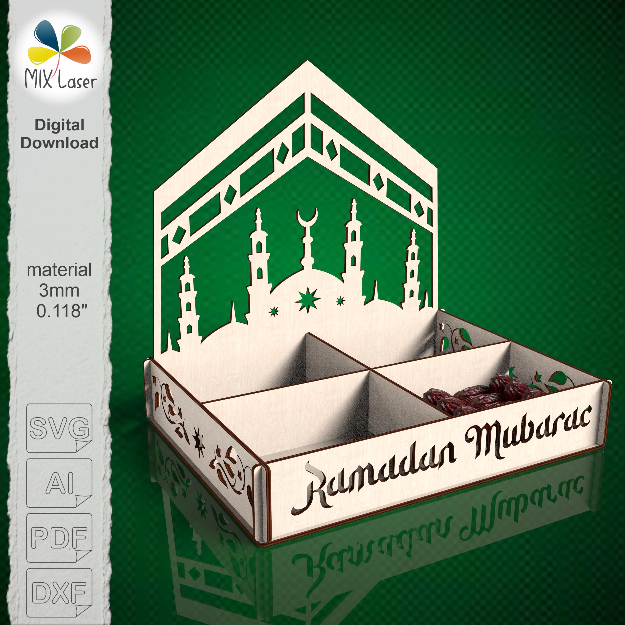 Ramadan Mubarak Box SVG for Laser Cut, Eid Treat Box With Mosque ...