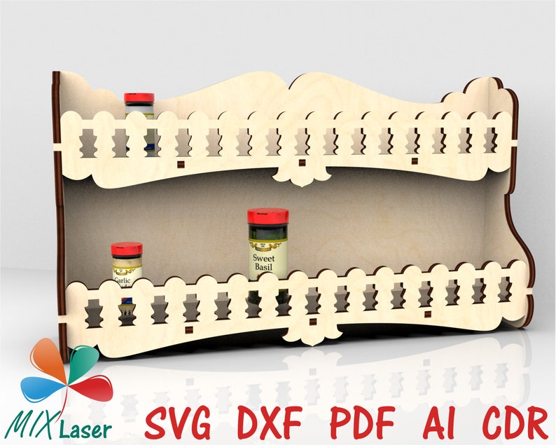 Laser Design Files Spice Rack Holder Shelf Spice Kitchen Organizer. DXF ...