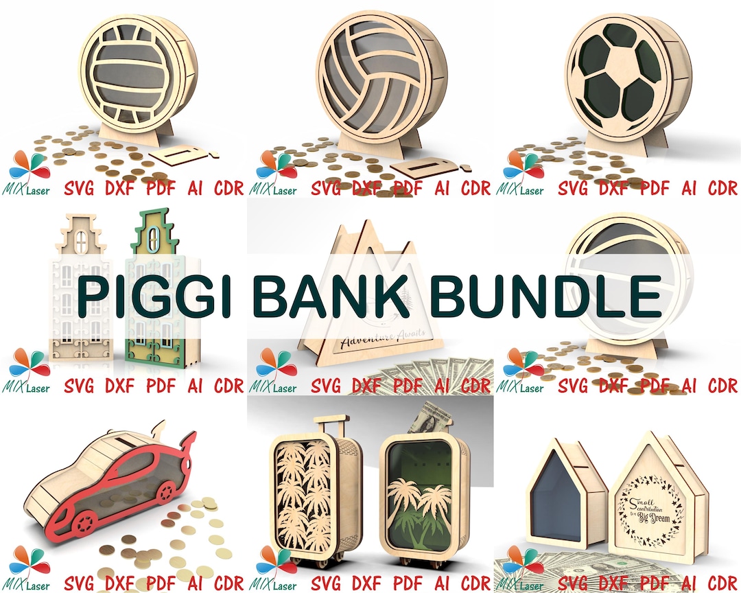 Bundle of Laser Cut Piggy Bank Designs, SVG DXF AI Digital Downloads ...