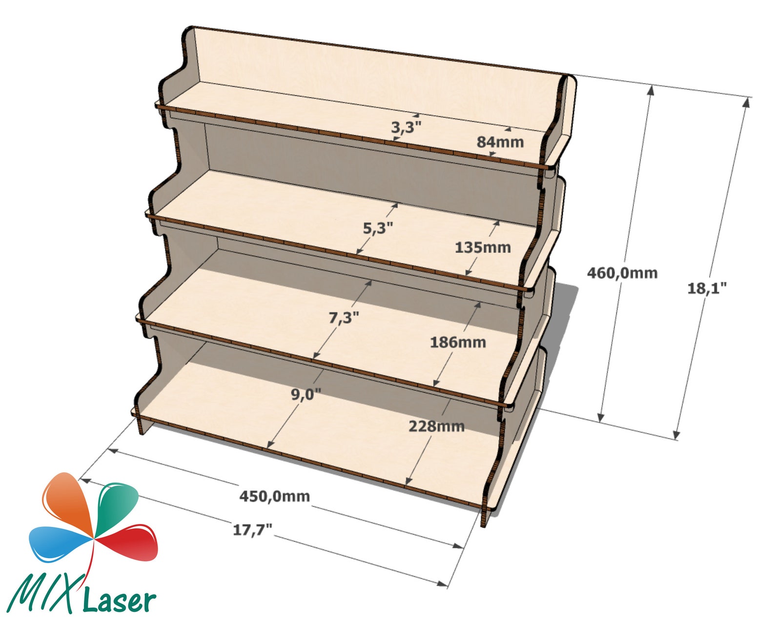 Two 4 Tier Mobile Display Shelf Stands, SVG Laser Cutting Display Stand ...