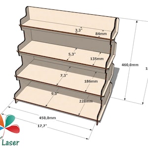 Two 4 Tier Mobile Display Shelf Stands, SVG Laser Cutting Display Stand ...