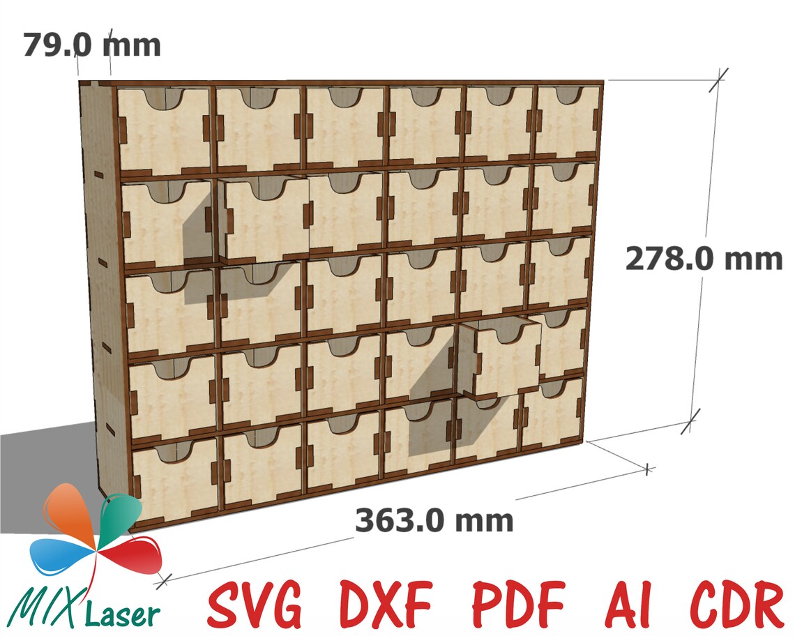 Laser Cut Organizer With Drawers Box - SVG Glowforge Pattern - Instant ...