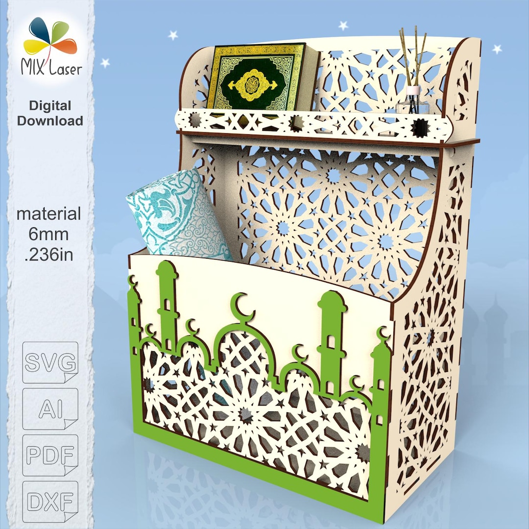 Islamic Prayer Organizer SVG – Laser Cut Quran Stand & Mat Storage ...