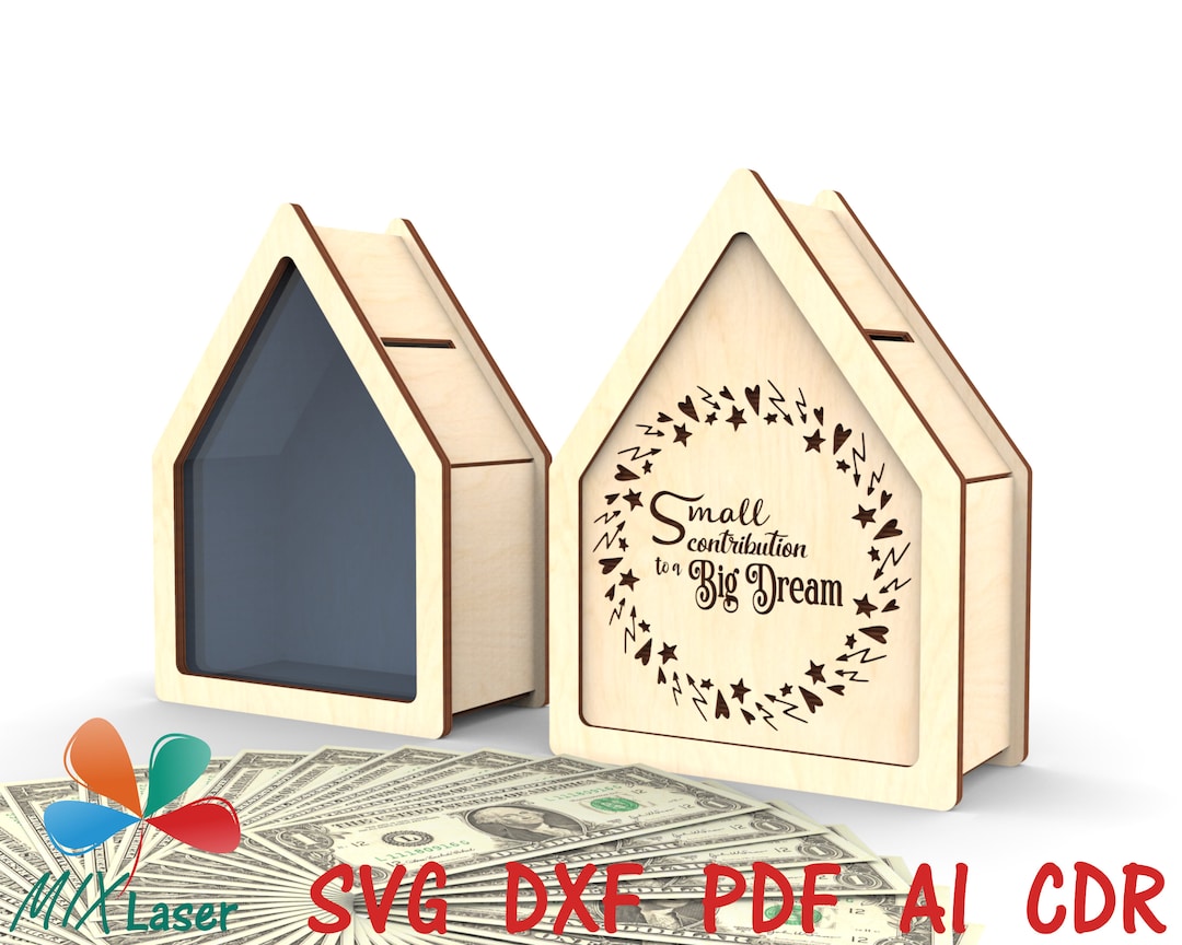 Wooden Piggy Bank Money Box. Vector Cut Files for Wood - Etsy